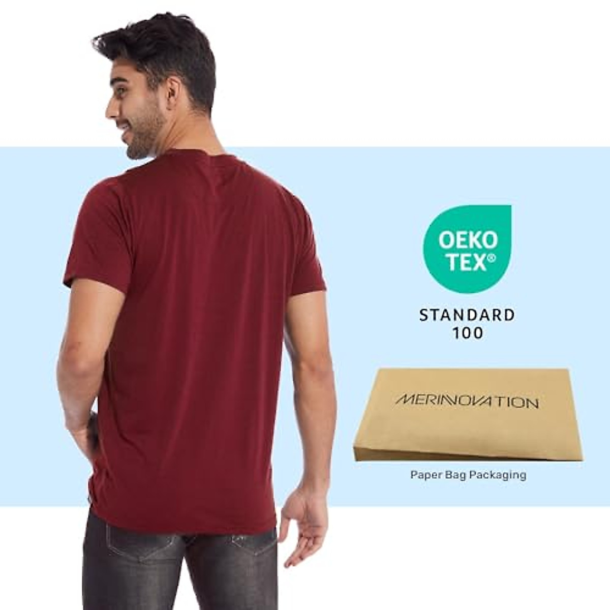 MERINNOVATION Merino Wool T-Shirt Mens Wicking Merino Wool Undershirt Lightweight Base Layer (Wool Socks Included Cabernet