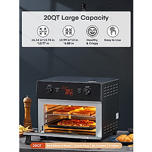 FOHERE Air Fryer Toaster Oven Combo, 20QT Smart Convection Ovens Countertop, 7 Cooking Functions for Roast, Bake, Broil, Air Fry, Free Accessories Included, 1800W