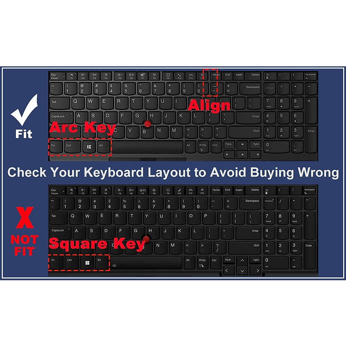 Keyboard Cover for 15.6" Lenovo ThinkPad E15 Gen 4/3/2, ThinkPad L15 Gen 2/1, ThinkPad T15 T15p T15g P15 P15s P15v Gen 3/2/1, ThinkPad E580 E590 E595 L580 L590 P52 P53 P72 P73 T570 T575 T580 T590 -OP