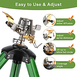 Lawn Sprinklers for Yard, Pattiumo 360°Tripod Sprinklers for Yard Large Area, 3/4" Connector, Adjustable Height 16-37”, Heavy Duty Sprinklers for Garden/Yard/Patio, 1Pack