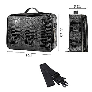 gzcz Large Makeup Train Case Professional 16" Travel Makeup Cosmetic Bag Organizer Portable PU Leather Makeup Storage Case Artist Box with Adiustable Dividers & Strap (L-Crocodile Pattern)