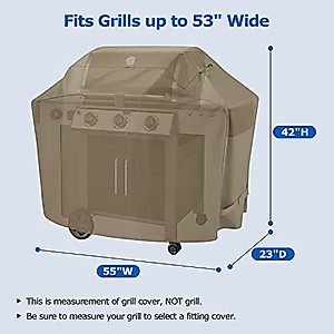 SunPatio Grill Cover 55 Inch for Outdoor Grill, Heavy Duty BBQ Cover with Waterproof Sealed Seam, FadeStop Material, All Weather Resistant Compatible for Weber CharBroil Nexgrill Grill and More, Taupe