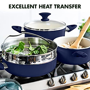 GreenPan Rio Healthy Ceramic Nonstick 16 Piece Cookware Pots and Pans Set, PFAS-Free, Dishwasher Safe, Blue