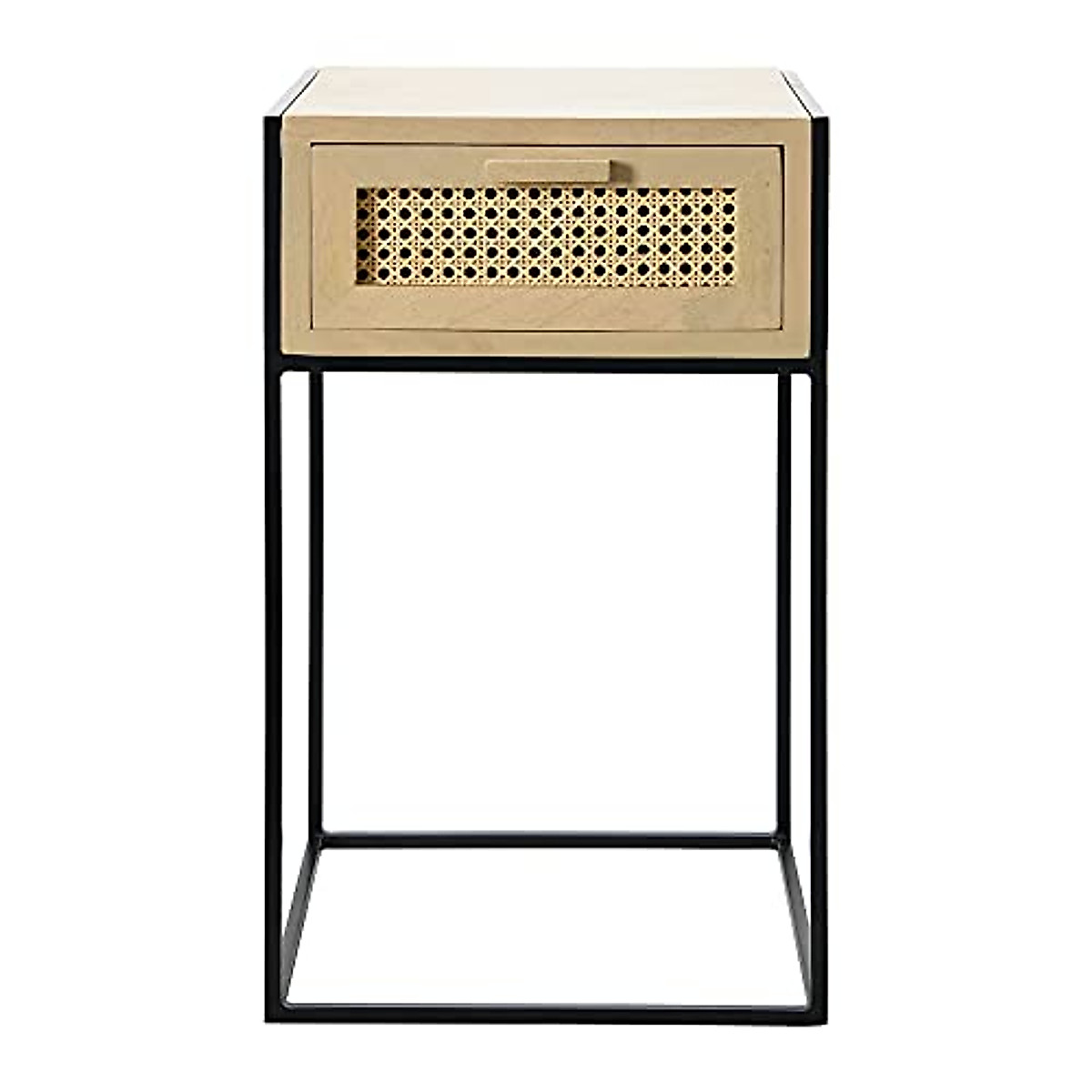 Creative Co-Op Main + Mesa Natural Cane and Mango Wood Small 1-Drawer Square End Table or Night Stand with Cane Drawer Front