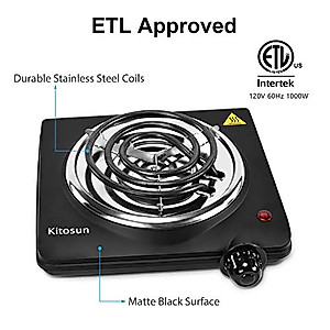 Electric Coals Burner Multipurpose Charcoal Burner ETL Approved Single Hot Plate 1000W Charcoal Starter with Adjustable Temperature Control Stainless Steel Cooktop Countertop for Camping&Cooking
