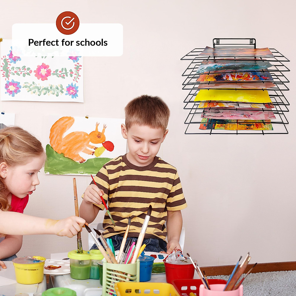 ODOXIA Art Drying Rack Hanging for Classroom | Small Hangable Paint Drying Rack | 8 Removable Shelves | Canvas Rack Art Storage | Painting Drying Rack with Screws | Stack Rack for Painting, Drawings