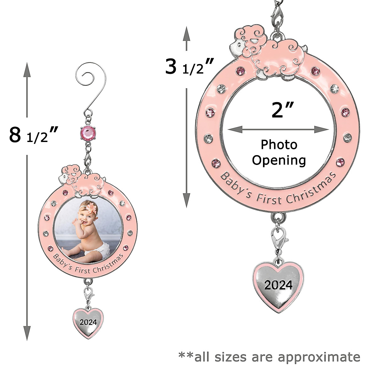 BANBERRY DESIGNS Baby Girl's First Christmas - 2024 Photo Ornament - Dated Xmas Picture Decoration for Newborn Daughter - Baby's 1st Keepsake - Gift/Storage Bag Included