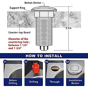 Air Activated Switch Button with Air Hose, Sink Top Stainless Steel Brushed Push Button for Food Waste Garbage Disposal Part (LONG, 2.5 Inch)