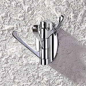 KES Solid Metal Swivel Hook Heavy Duty Folding Swing Arm Triple Coat Hook with Multi Three Foldable Arms Towel Clothes Hanger for Bathroom Kitchen Garage Wall Mount Polished Chrome, A5060