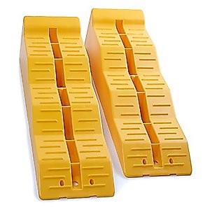 OxGord RV Leveling Ramps - Camper or Trailer Leveler/Wheel Chocks for Stabilizing Uneven Ground and Parking - Set of 2 Blocks, Yellow
