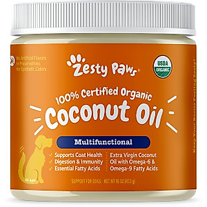 Coconut Oil for Dogs - Certified Organic & Virgin Superfood Supplement - Digestive & Immune Support - 16 OZ