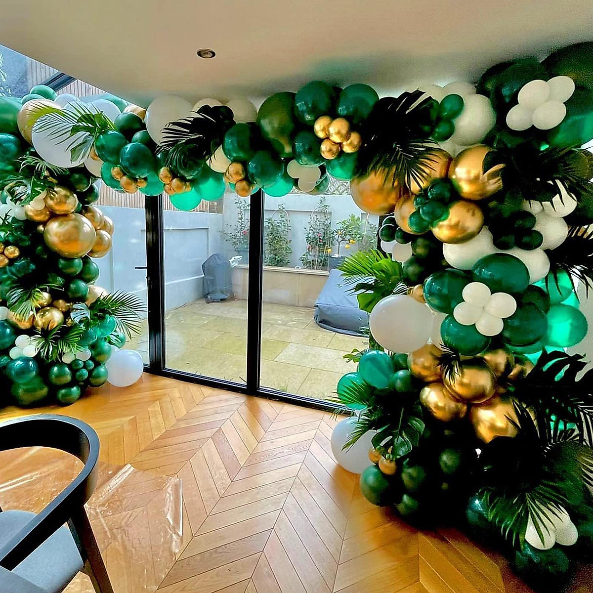 BBeipulas 83Pack Dark Green Gold Balloons 12 Inch Dark Green Metallic Gold and Confetti Balloon for Jungle Safari Birthday Party Decorations