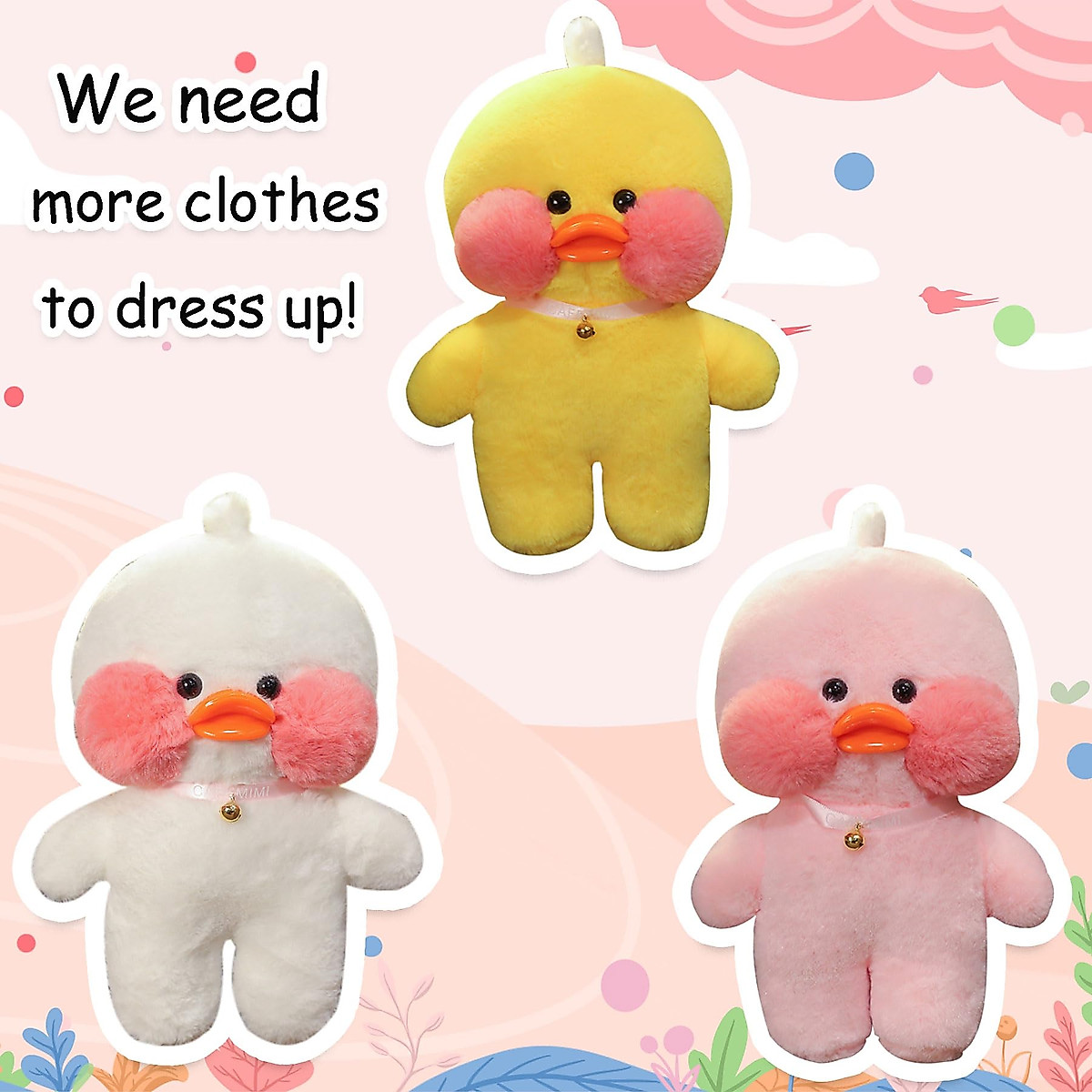 MOMIU Yellow Duck Plush Toy with 9 Pcs Duck Stuffed Animal Clothes and Accessories-Cute Duck Stuffed Animal with Glasses, Birthday Gifts for Kids