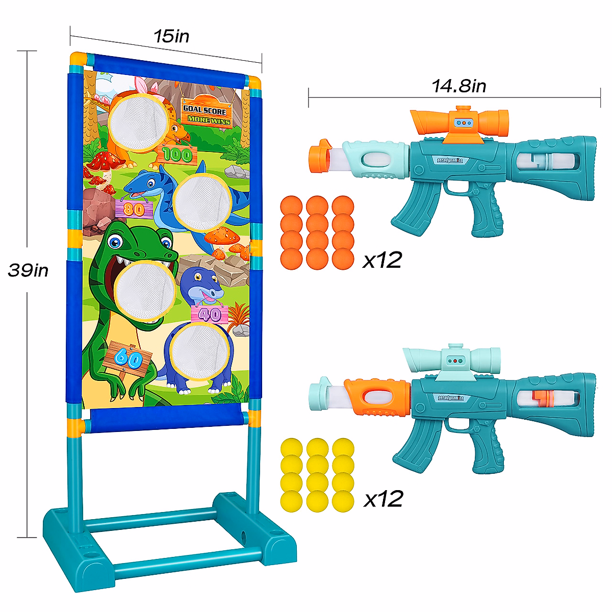 Bottleboom Shooting Game Toys for Boys Age 5 6 7 8 9 10+ Years Old,Foam Popper Guns for 2 Player,Electric Shooting Target & Air Blaster with 24 Foam Bullet Balls Birthday Gift for Kids Girls