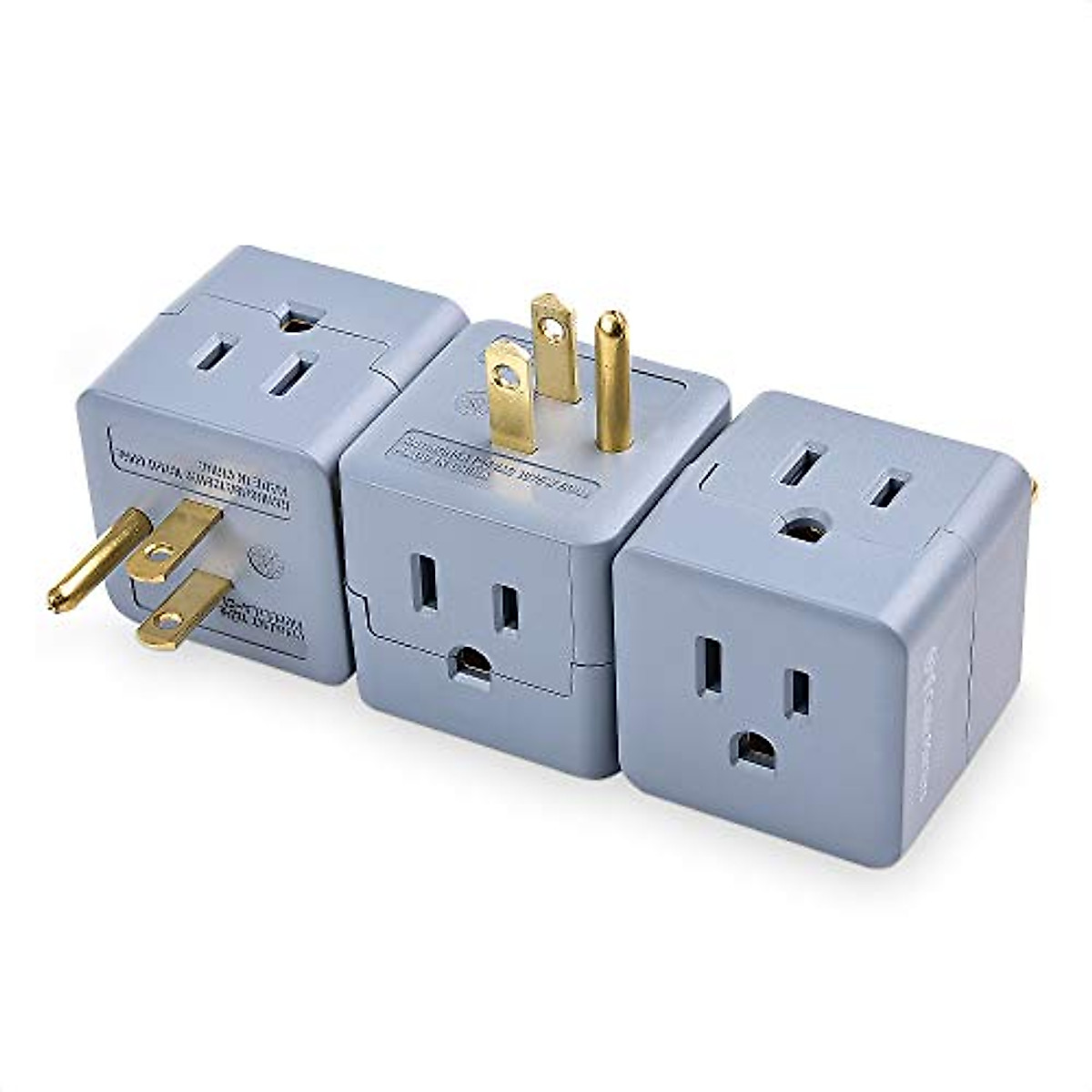 [UL Listed] Cable Matters 3-Pack 3 Outlet Wall Adapter (3 Outlet Power Cube Tap, Outlet Splitter, Multi Plug Outlet, 3 Way Plug Adapter, Outlet Extender) in Gray