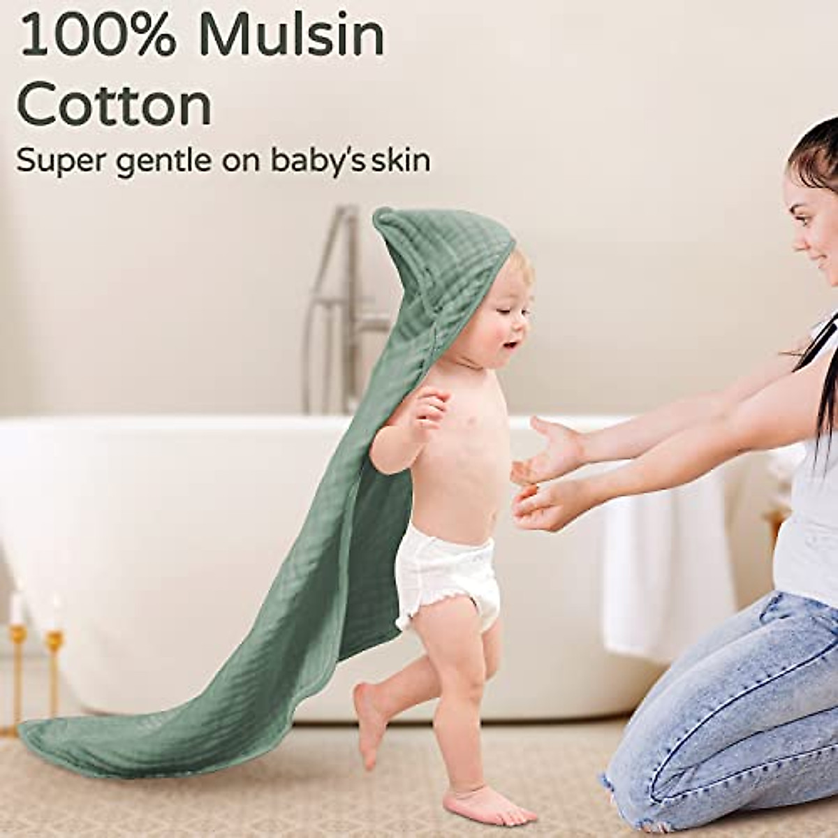 Yoofoss Baby Bath Towel 2 Pack 100% Muslin Cotton Hooded Towels for Babies, Infant and Toddler, Large 32x32Inch, Extra Soft and Absorbent Newborn Essential