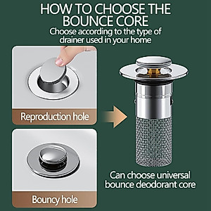 2Pcs Bathroom Sink Drain Strainer,Bathroom Sink Stopper Hair Catcher Pop Up Sink Drain Filter with Removable Stainless Steel Filter Basket Hair Catcher for Kitchen, Bathtub,Sink,Floor Drain