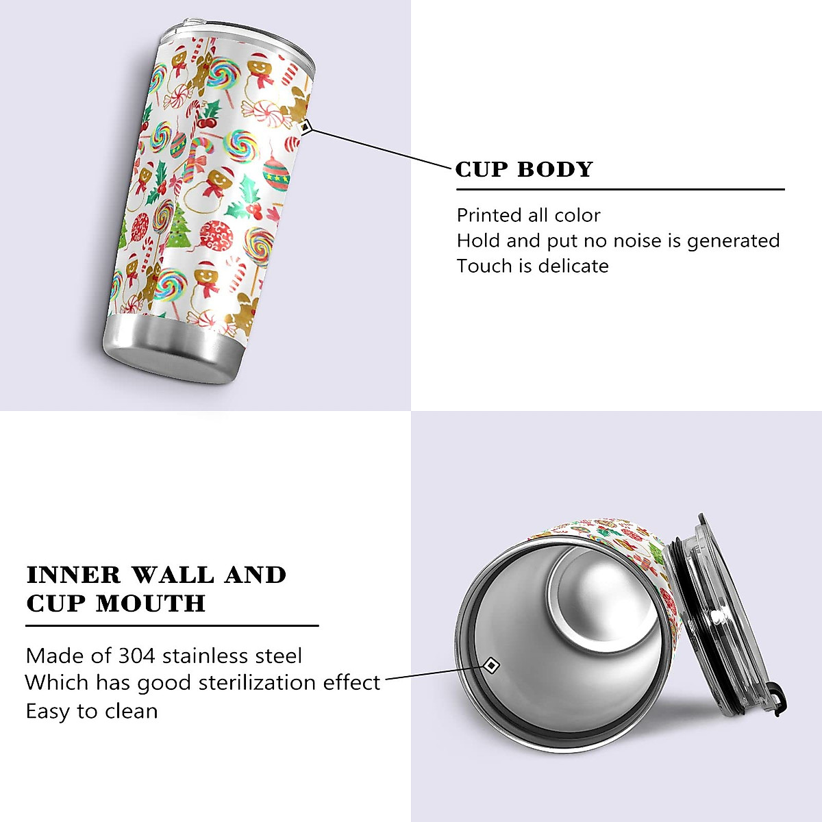 Yasala Christmas Tumbler Candy Cane Lollipop Gingerbread Insulated Coffee Cup Beverage Container Office Travel Mug with Straw and Lid 20oz Holiday Back to School Gift