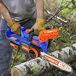 SORAKO 20V 10-Inch Cordless Chainsaw, Electric Chainsaw, Auto-Tension & Lubrication, Battery Powered Chain Saw for Trees Trimming& Wood Cutting, 4.0Ah Battery and Charger Included