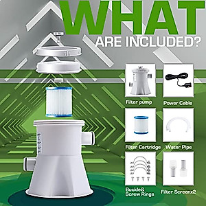 YIKEDA Ground Swimming Pool Filter Pump，300 GPH Pump Flow with a Filter Cartridge,Quickly Set Up Ground Swimming Pools