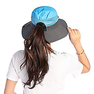 VICSPORT Women Sun Hat Wide Brim Bucket Mesh Boonie Cap Outdoor Fishing Hats UV Protection Blue