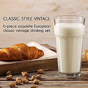 Volarium Drinking Glasses Set of 6, Premium Lead-Free Clear Iced Tea Glasses, Heavy Base Highball Glass Tumbler Set for Drinking Water, Cocktail, Juice, Milkshake, Coke, Soda, 12 ¼ oz