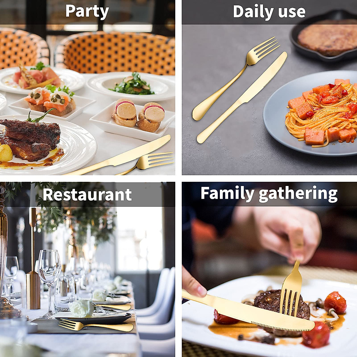 Budvibe 24 PCS Silverware Flatware Cutlery Set for 6 with Holder, Heavy Duty Stainless Steel Mirror Polished Gift Package Utensils for Home, Weddings, Hotels, Kitchen (Gold)