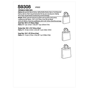 Simplicity Unlined Tote Bag Packet, Code 9308 Sewing Pattern, One Size, White