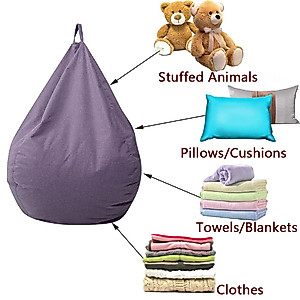 Stuffed Animal Storage Bean Bag Cover (No Filler) Extra Soft Beanbag Seat Chair Covers-Cotton Linen Memory Foam Beanbag Replacement Cover for Adults Children Without Filling