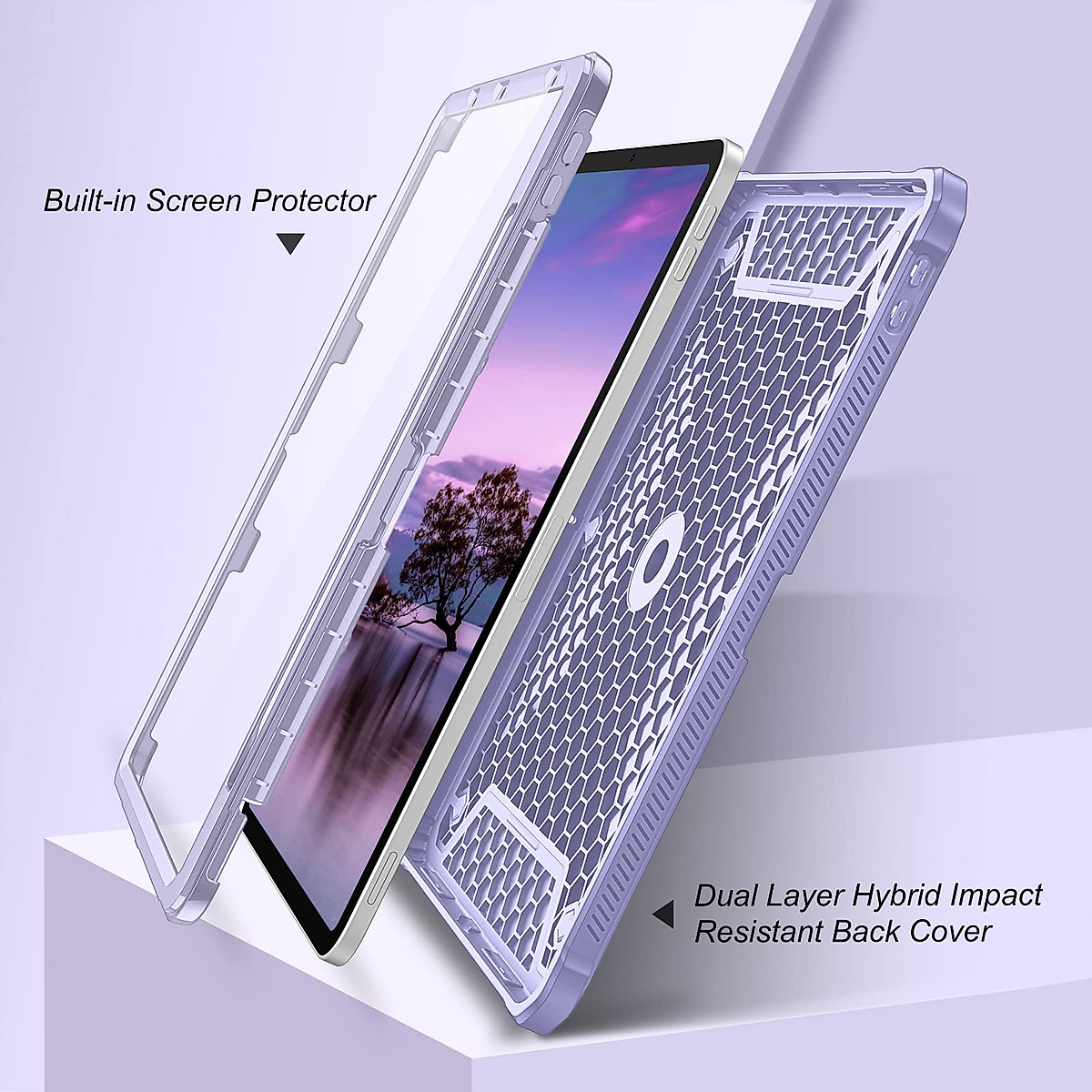 Fintie Case for iPad Air 5th Generation (2022) / iPad Air 4th Gen (2020) 10.9 Inch - [Tuatara Magic Ring] 360 Degree Rotating Grip Stand Shockproof Rugged Cover with Screen Protector, Lilac Purple