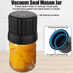 HiFan 3 in 1 Electric Vacuum Sealer, Jar Vacuum Sealer Kit with Wine Stopper for Wide & Regular Mouth Mason Jar/Wine Bottles/Sous Vide Bags/Zipper Bags/Container for FoodSaver (Black)