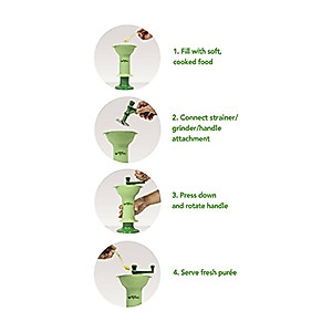 green sprouts Fresh Baby Food Mill - Easily Purees Food for Baby, Separates Seeds & Skins, Compact Size, No Batteries or Electricity Needed, Dishwasher Safe