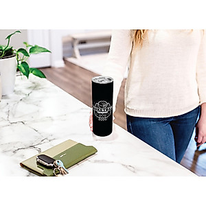 Elanze Designs Basketball Mom Ball Hoop Sport Wrap-Around Design 20 Ounce Stainless Steel On-The-Go Coffee Travel Insulated Skinny Tumbler Mug Cup, Slide Top Lid, MRC-20OZ-SH254