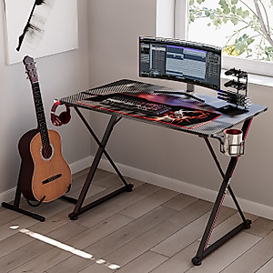 EUREKA ERGONOMIC Gaming Desk 39 Inch,PC Computer Desk, X Shaped Gaming Computer Desk with Mouse Pad, Carbon Fiber Surface Home Office Gamer Desk with Cup Holder & Headphone Hook & Controller Stand