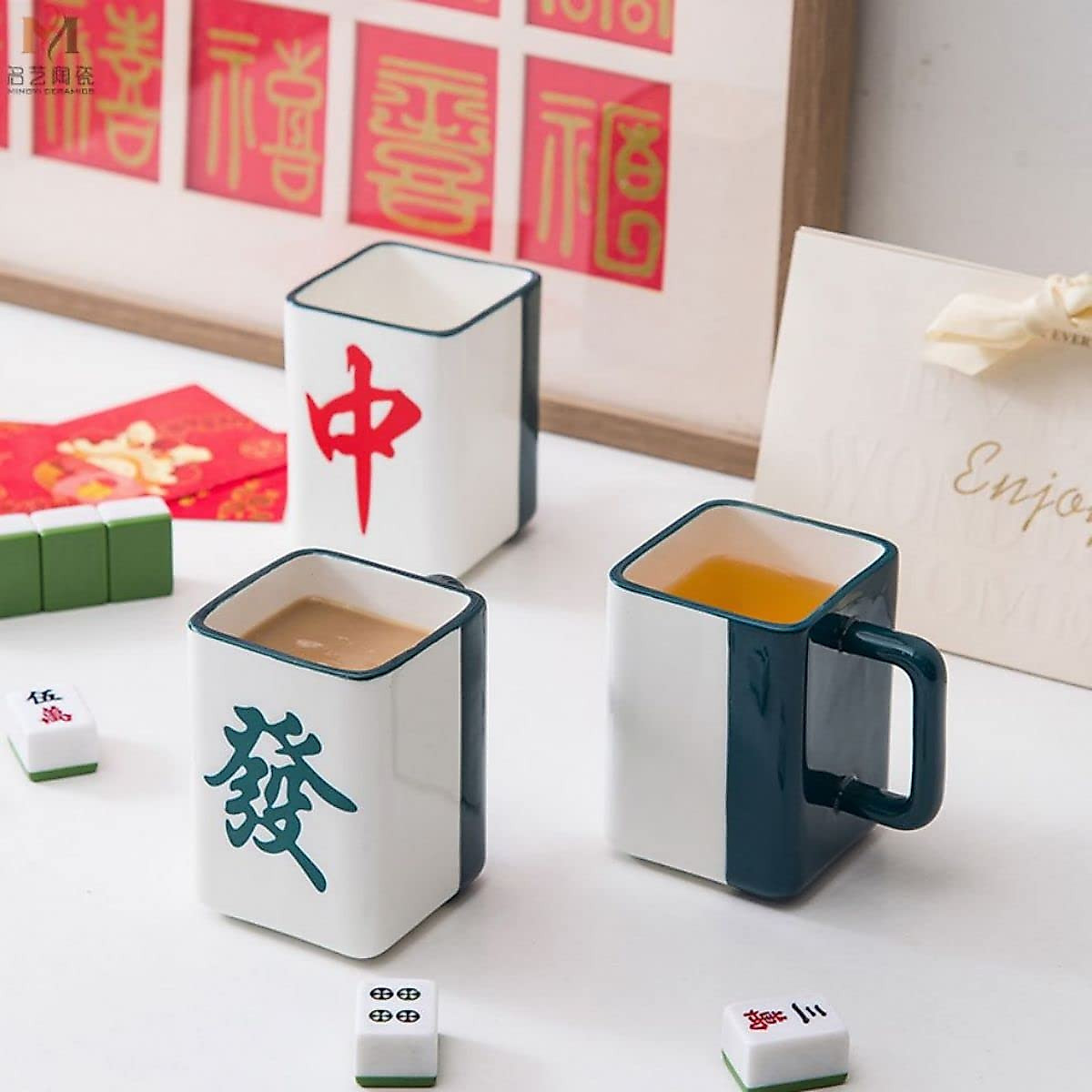 LmlJoo Mahjong coffee cup（400ml） Mahjong Gifts for Women and Men, Funny Gifts for Mahjong Lovers (Red)