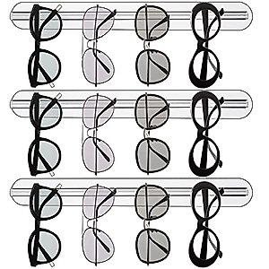 Flutesan 3 Pieces Sunglasses Storage Organizer Acrylic Wall Mounted Eyeglasses Holder Eyewear Display Rack Sunglasses Holder Display Stand Hanging Rack for Entryway Living Room Bedroom (Clear)