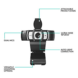 Logitech C930s Pro HD Webcam, Full HD 1080p video calling, Noise-canceling mic, HD auto light correction, wide Field of View, Works with Microsoft Teams, Zoom, Google Voice, Google Meet, PC/Mac/Laptop