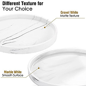 Luxspire Round Tray, Resin Bathroom Vanity Tray 11 inch Kitchen Sink Storage Tray, Tray Countertop Organizer for Coffee Perfume Soap Tray Towel Dresser Jewelry Cosmetic Dish, Marble White