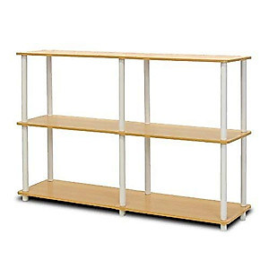 Furinno (99557BE/WH Turn-N-Tube 4-Tier Multipurpose Shelf Display Rack - Beech/White & 99130BE/WH 3-Tier Double Size Storage Display Rack, Beech/White