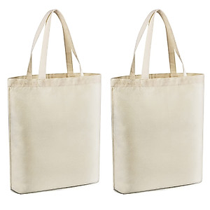 Veyist 2 Pcs Reusable Large Canvas Tote Bags, Blank Multi-purpose Canvas Bags, Suitable for DIY Project, Grocery Bags, Shopping Bags, Book Bags, Gift Bags. Cotton bags. (Size: 15.7''x15.7''x4.7'')