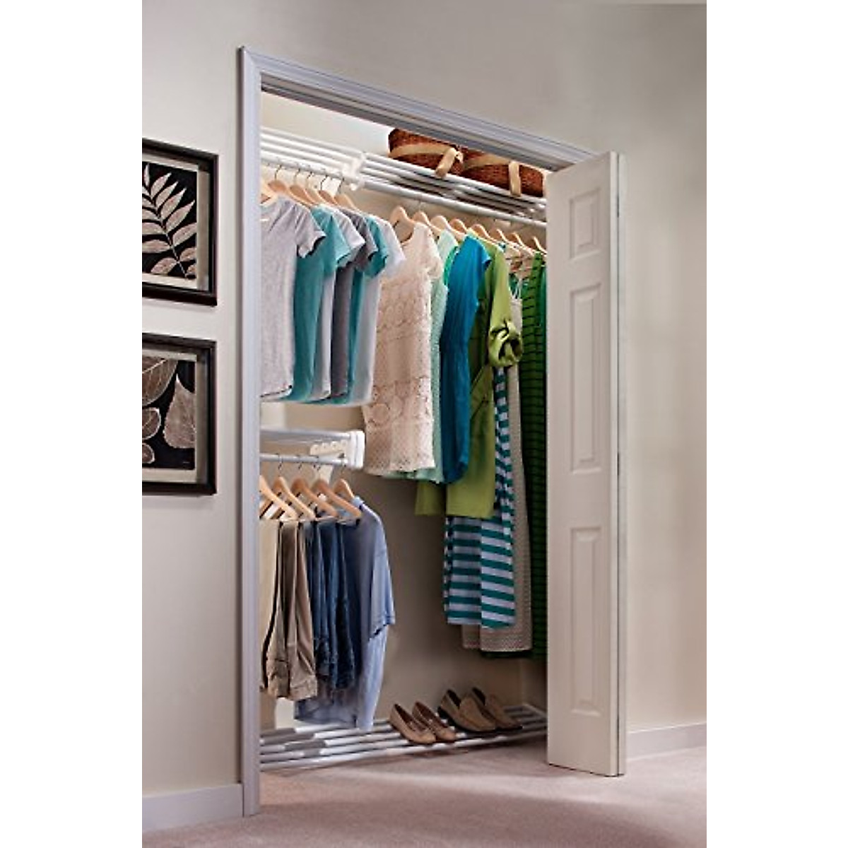 EZ Shelf DIY Expandable Closet Shelf and Rod - 41.5” - 74” -White- Mounts to 1 Sidewall and Backwall