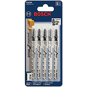 BOSCH T101DP 5-Piece 4 In. 6 TPI Precision for Wood T-Shank Jig Saw Blades