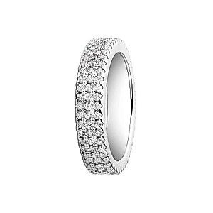 AZQ 925 Sterling Silver Shiny Full Diamond Ring Three Rows Cubic Zirconia Rings CZ Diamond Multi Row Ring Eternity Engagement Wedding Band Ring for women TZ.8 (US Code 7)