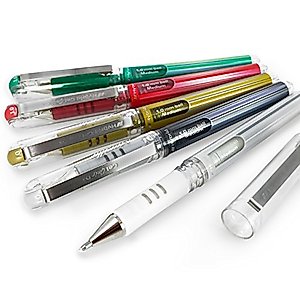 Pentel Hybrid Gel Grip Metallic Pen – 1.0mm Rollerball – Green, Gold, Red, Silver and White - Set of 5 - K230