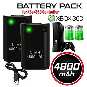 CICMOD Battery Pack for Xbox 360 Remote Controller 2pcs Ni-MH Rechargeable Batteries USB Cable Black