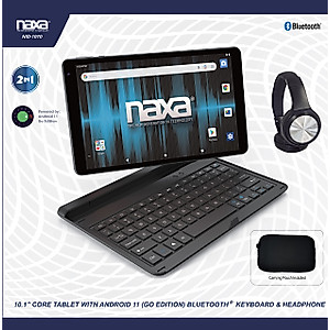 Naxa NID-1070 2-in-1 Core Android 11 Tablet with 10.1” HD IPS Screen and Bluetooth Keyboard Combo, 1.8GHz Quad Core Processor, 2GB RAM, 32GB Storage, Front & Rear Cameras, Speaker, & Microphone, Black