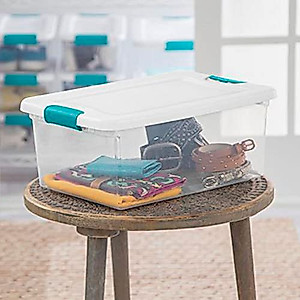 Sterilite+14948012+15+Quart+WhiteClear+Plastic+Storage+Box+With+Blue+Aquarium+Latches