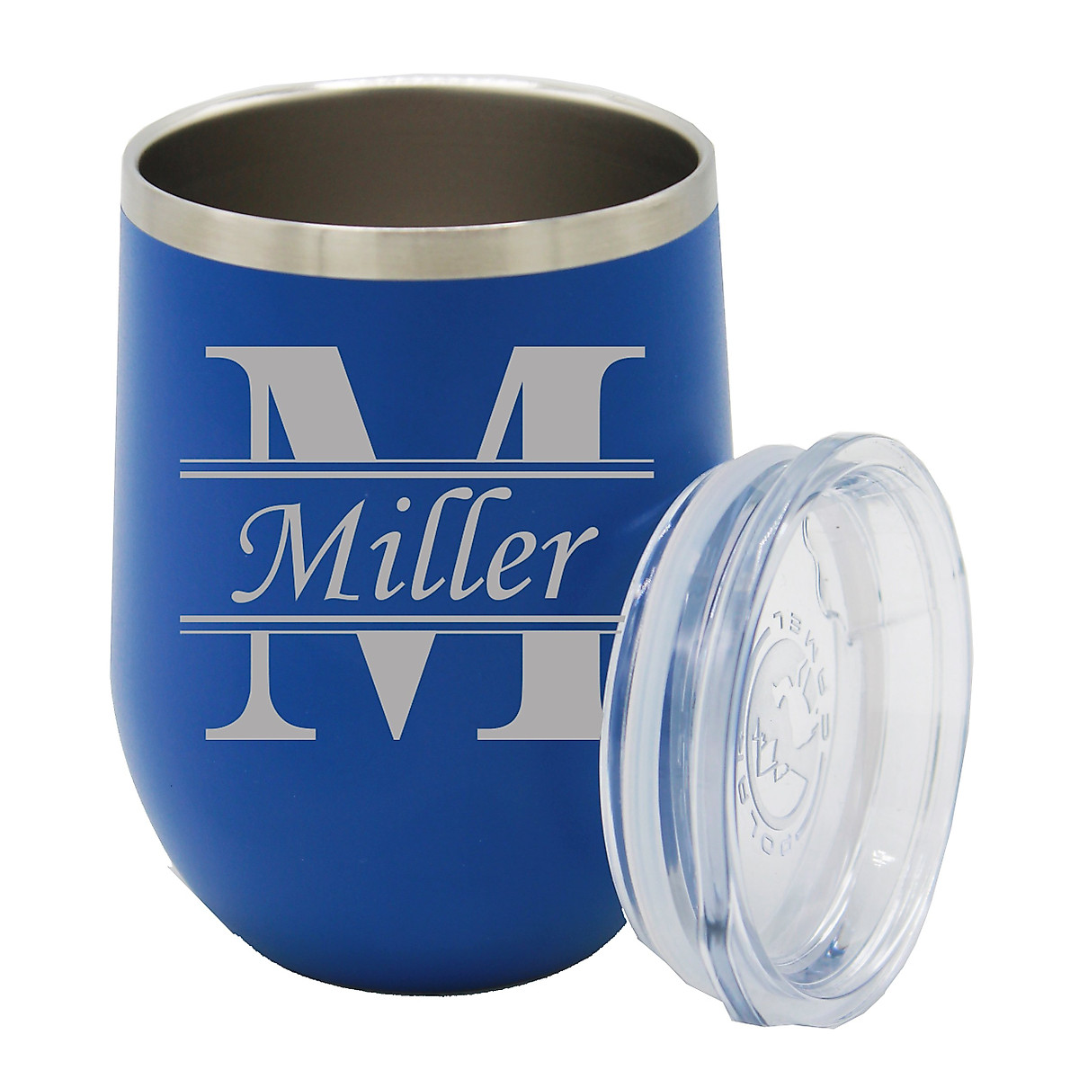 My Personal Memories Custom Engraved Insulated Stemless Wine Tumbler Cup - Personalized Bridesmaid Beach Pool Girls Fun - Monogrammed (Deep Blue)