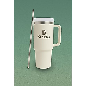 Nuvora H2.0 Tumbler with Handle and Straw 40 oz | Flowstate 3-Position Lid | Cup Holder Compatible for Travel | Insulated Stainless Steel Cup Cream