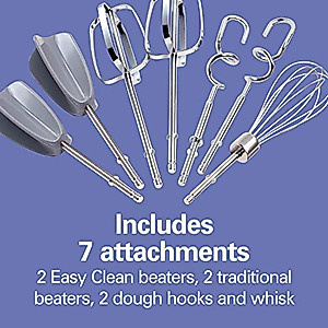 Hamilton Beach 6-Speed Electric Hand Mixer with Whisk, Dough Hooks and Easy Clean Beaters, Snap-On Storage Case, White